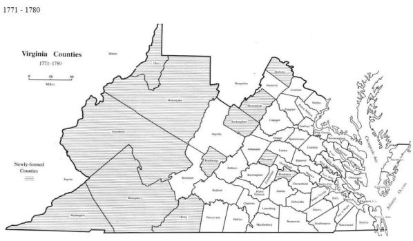 Map Virginia 1771 to 1780 Counties | Goyen Family Tree